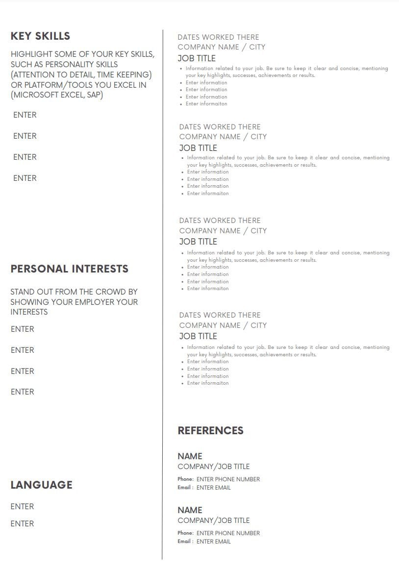 Basic CV Resume for Women - Etsy