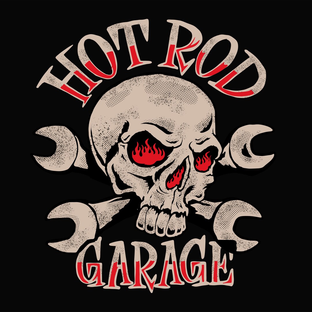 Hot Rod Garage Skull - Retro Wrench Crossbones Mechanic Art - Printable ...