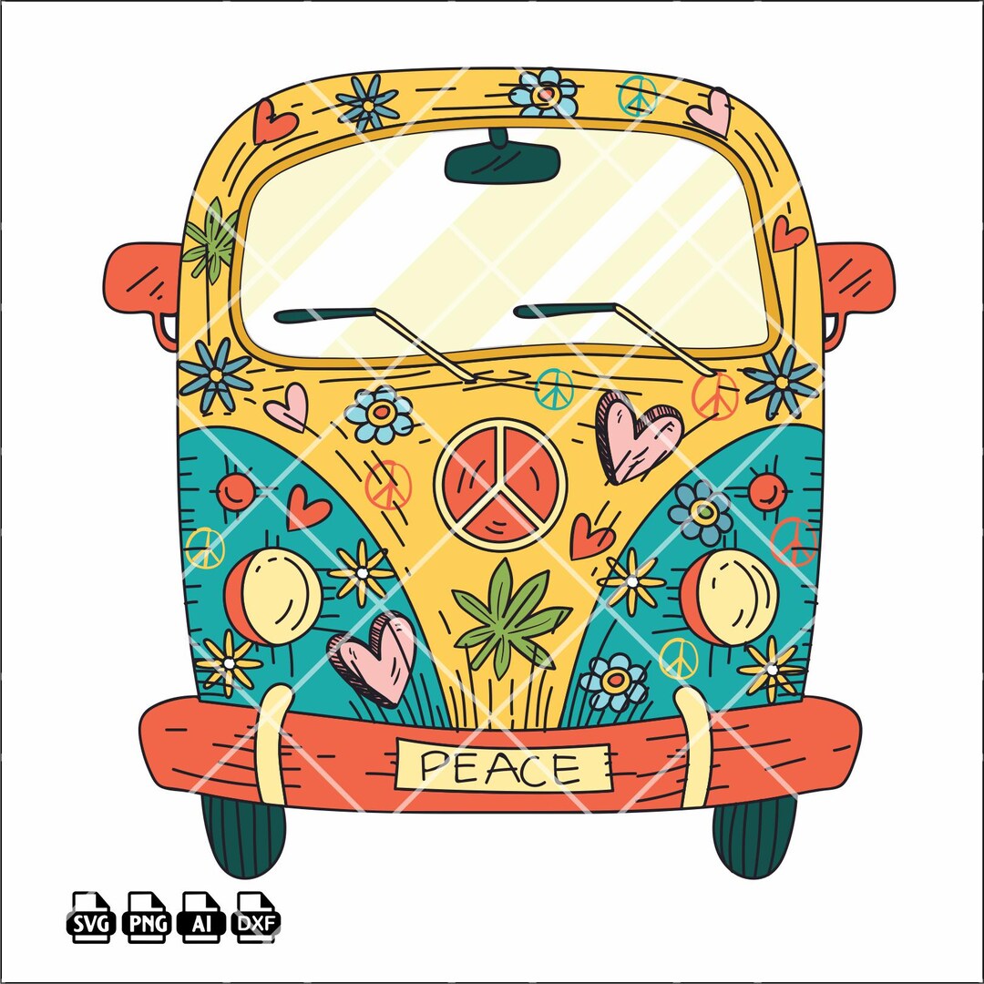 Hippie Van SVG: Retro Peace Love Bus Clipart - Cricut & Sublimation ...