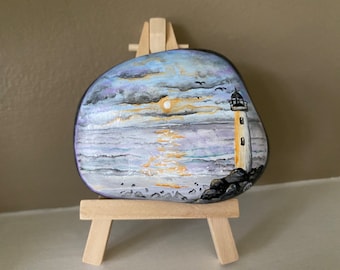 Hand Painted Beach Rock - Annisguam Harbor Lighthouse - Etsy