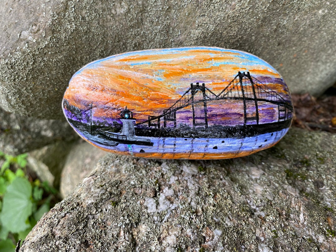 Hand Painted Beach Rock Newport on Fire - Etsy
