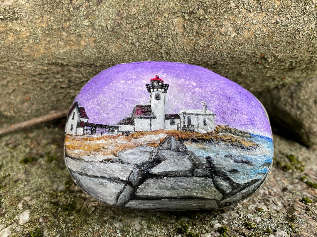 Hand Painted Beach Rock - Eastern Point Lighthouse - Etsy