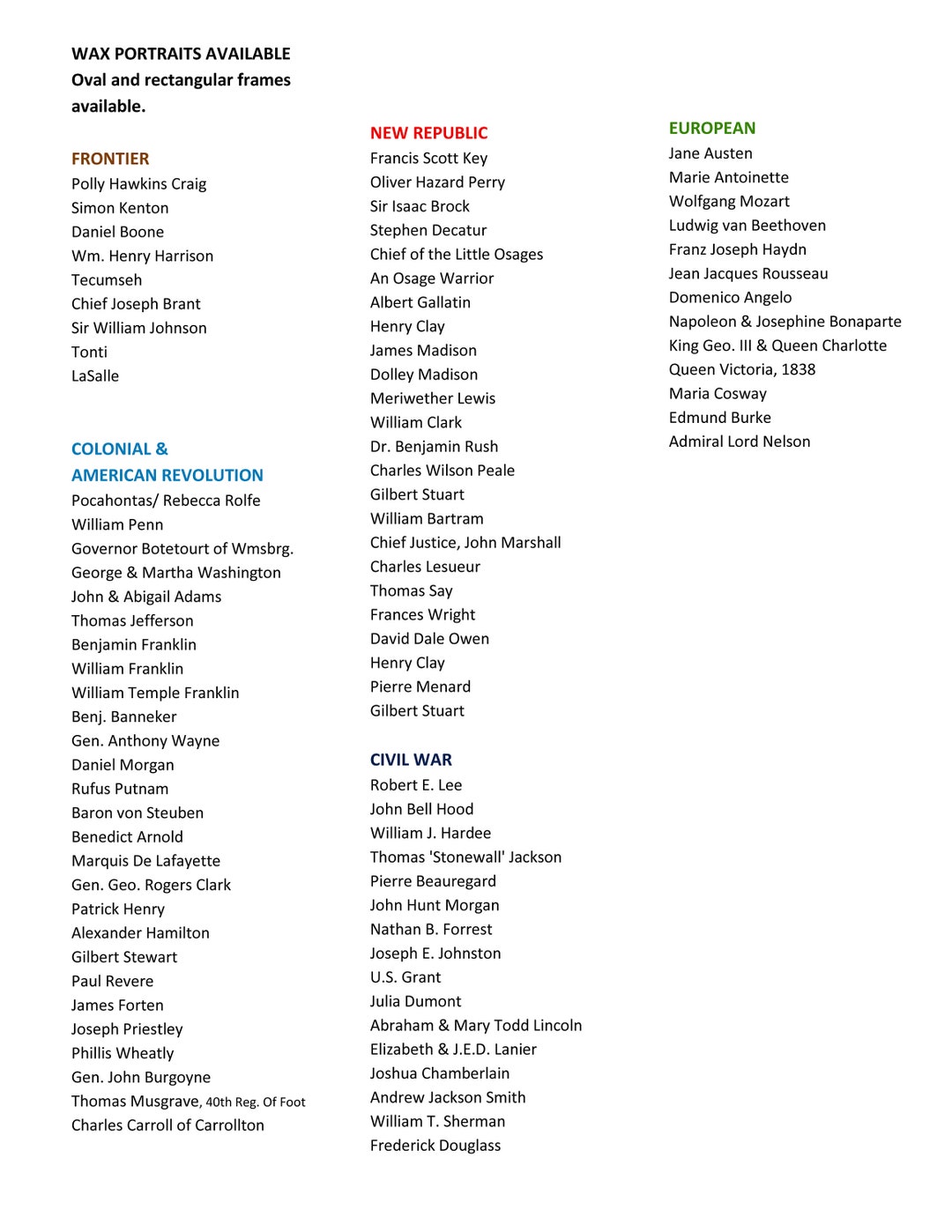 List of Available Portraits - Etsy