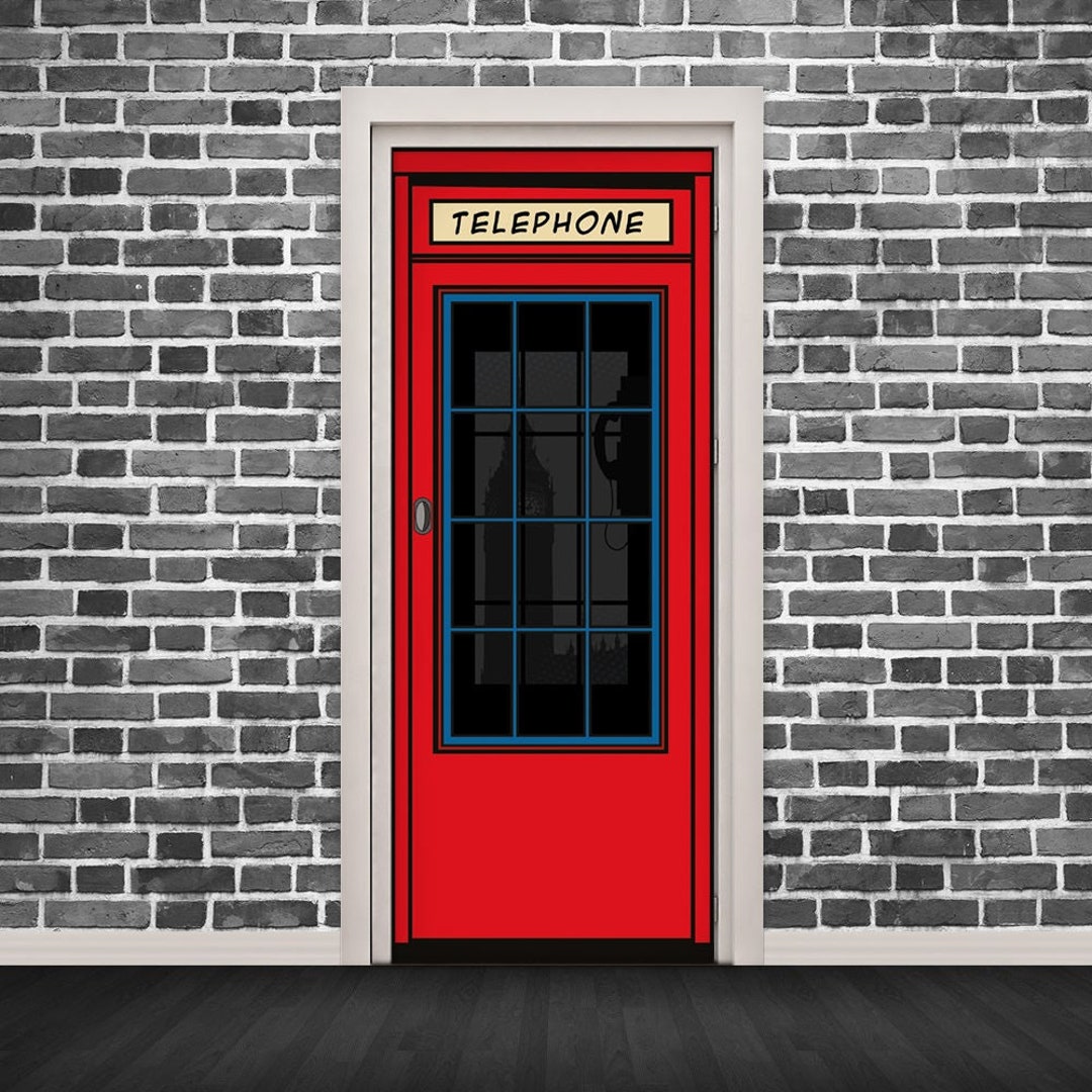 British Phone Booth in Comics Style Door Wrap Removable Self Adhesive ...