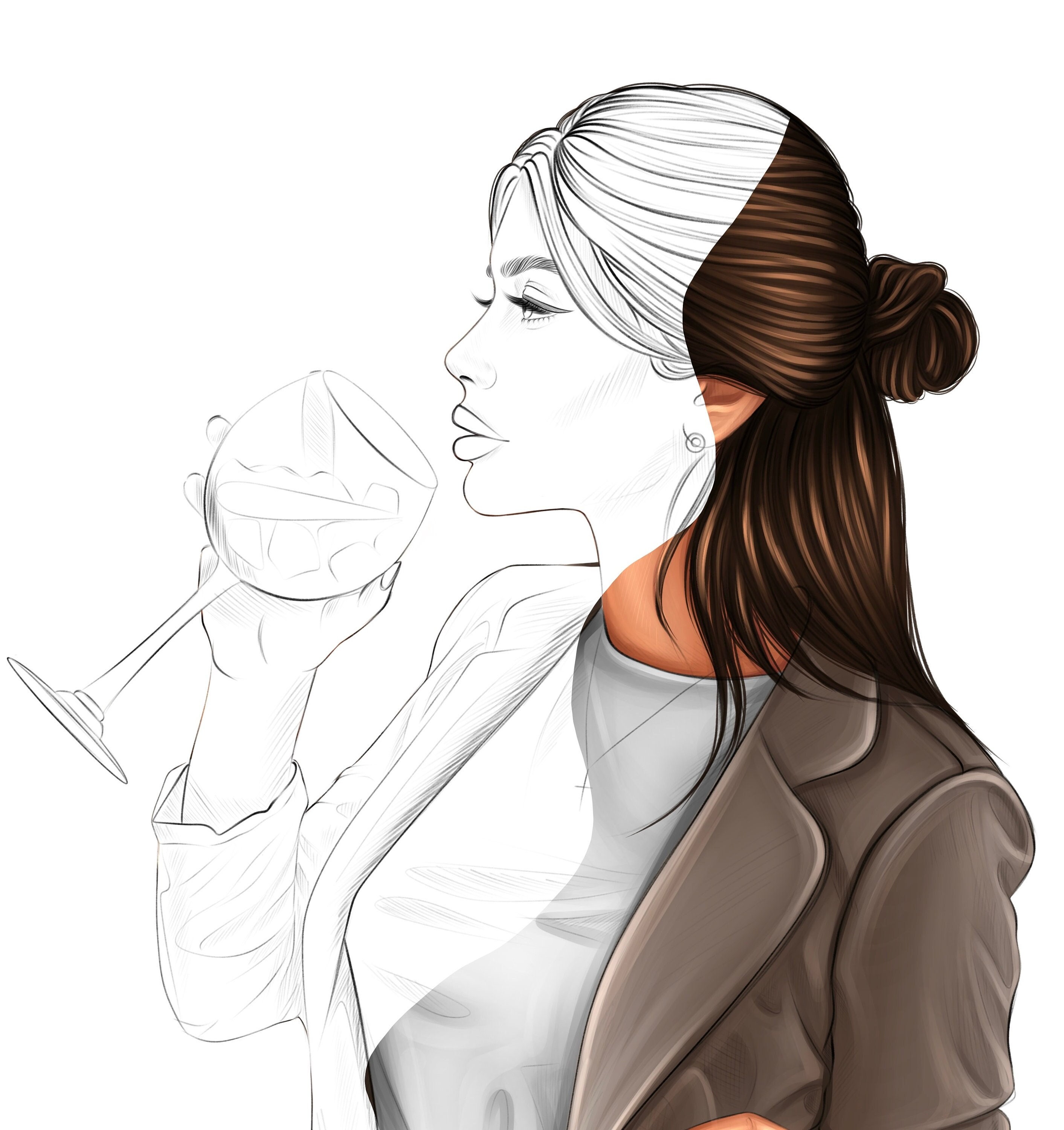 Illustration With Colouring of a Girl - Etsy