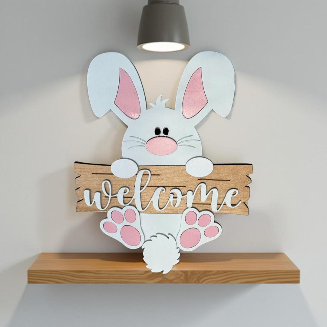 Easter Bunny Welcome Sign: Spring Door Hanger - Etsy