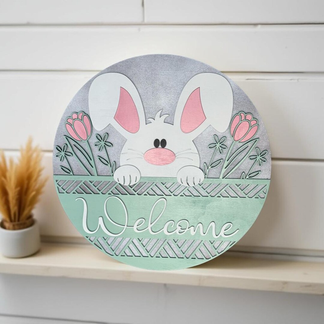 Easter Bunny Welcome Sign: Spring Door Hanger - Etsy