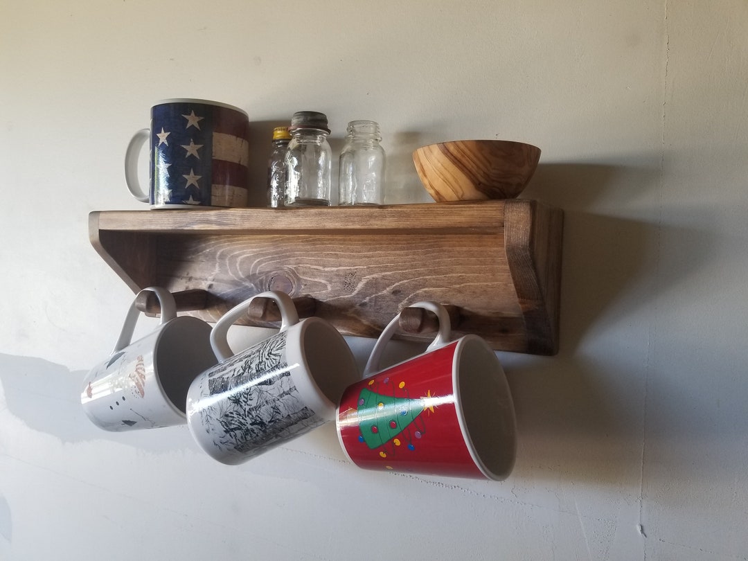 Wall Shelf, Shelf With Pegs, Coffee Mug Hooks - Etsy