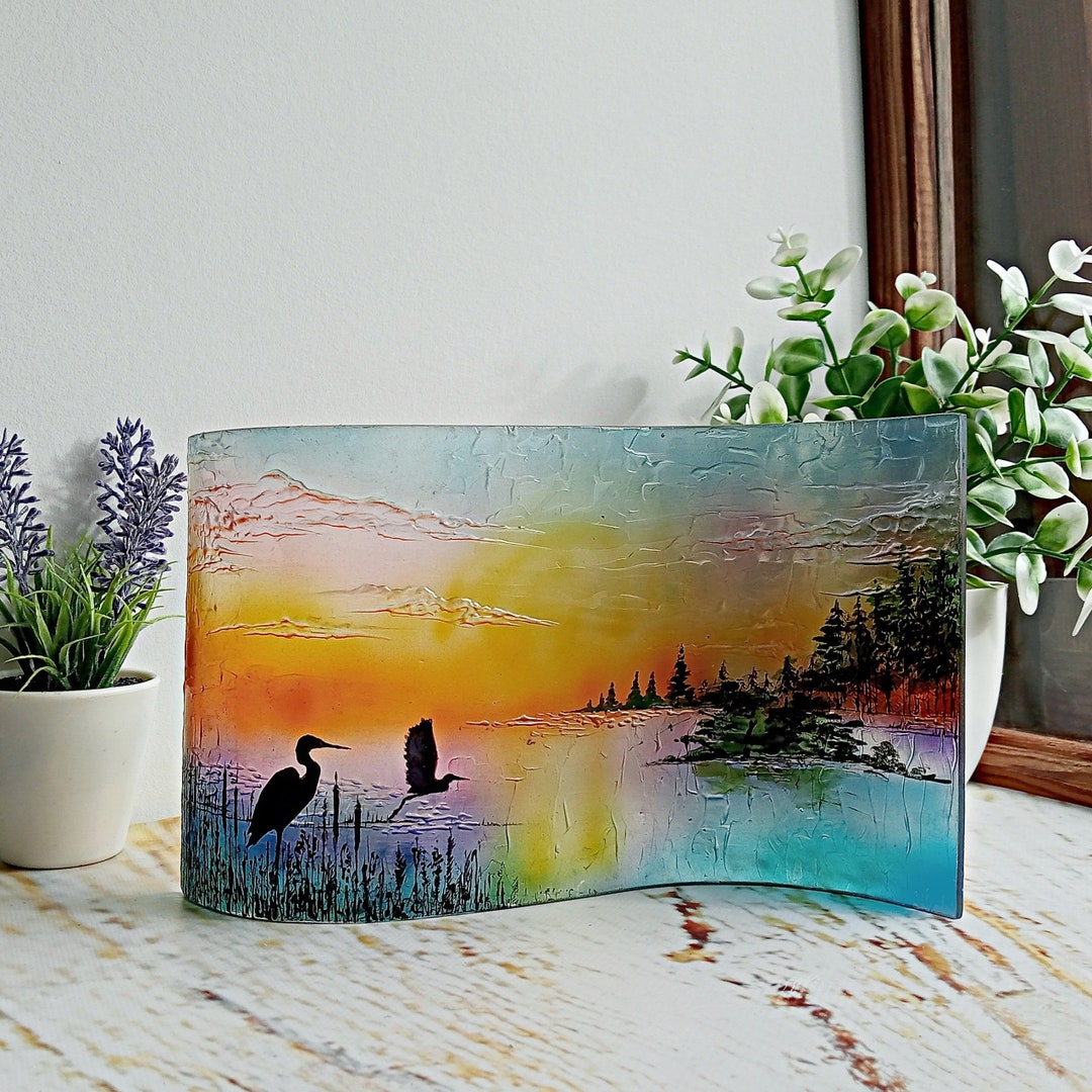 Glass Wave Art Painting Nature Glass Screen Stained Glass Panel Fused ...