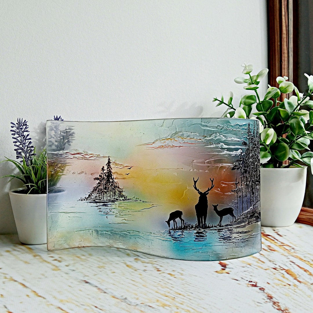 Glass Wave Art Painting Nature Glass Screen Stained Glass Panel Fused ...