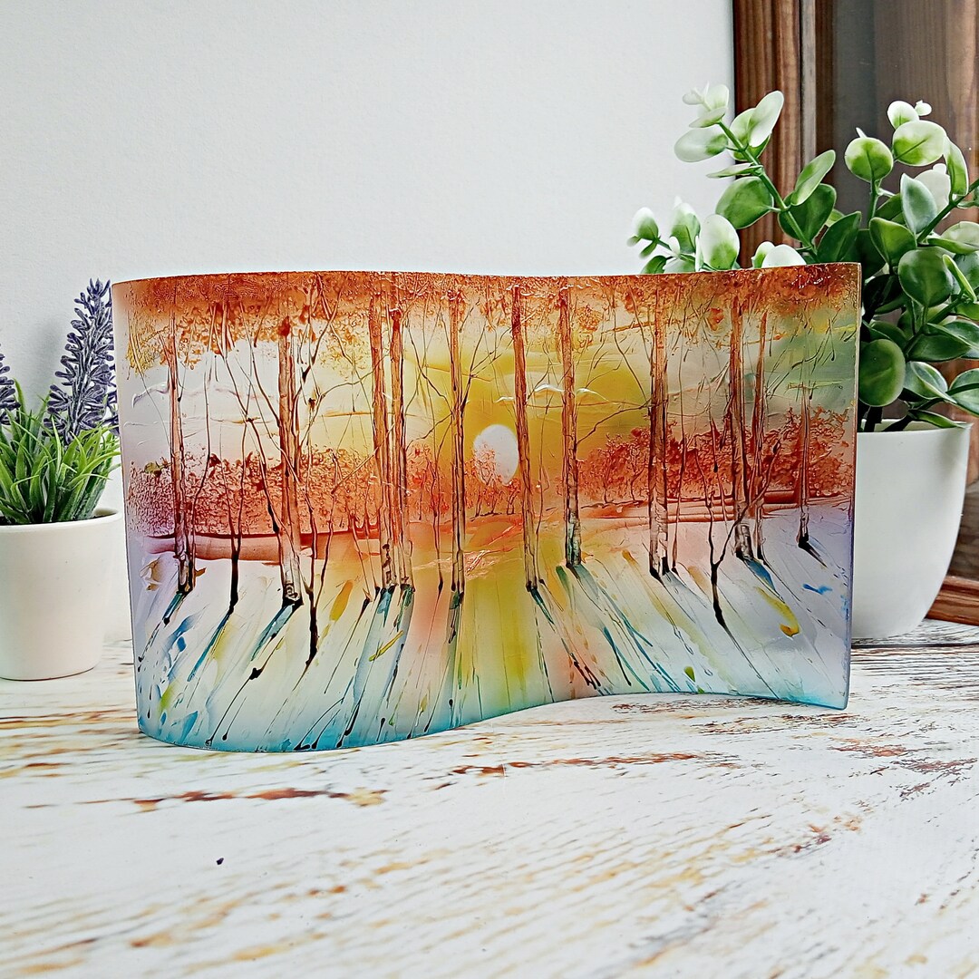 Glass Wave Art Painting Nature Glass Screen Stained Glass Panel Fused ...