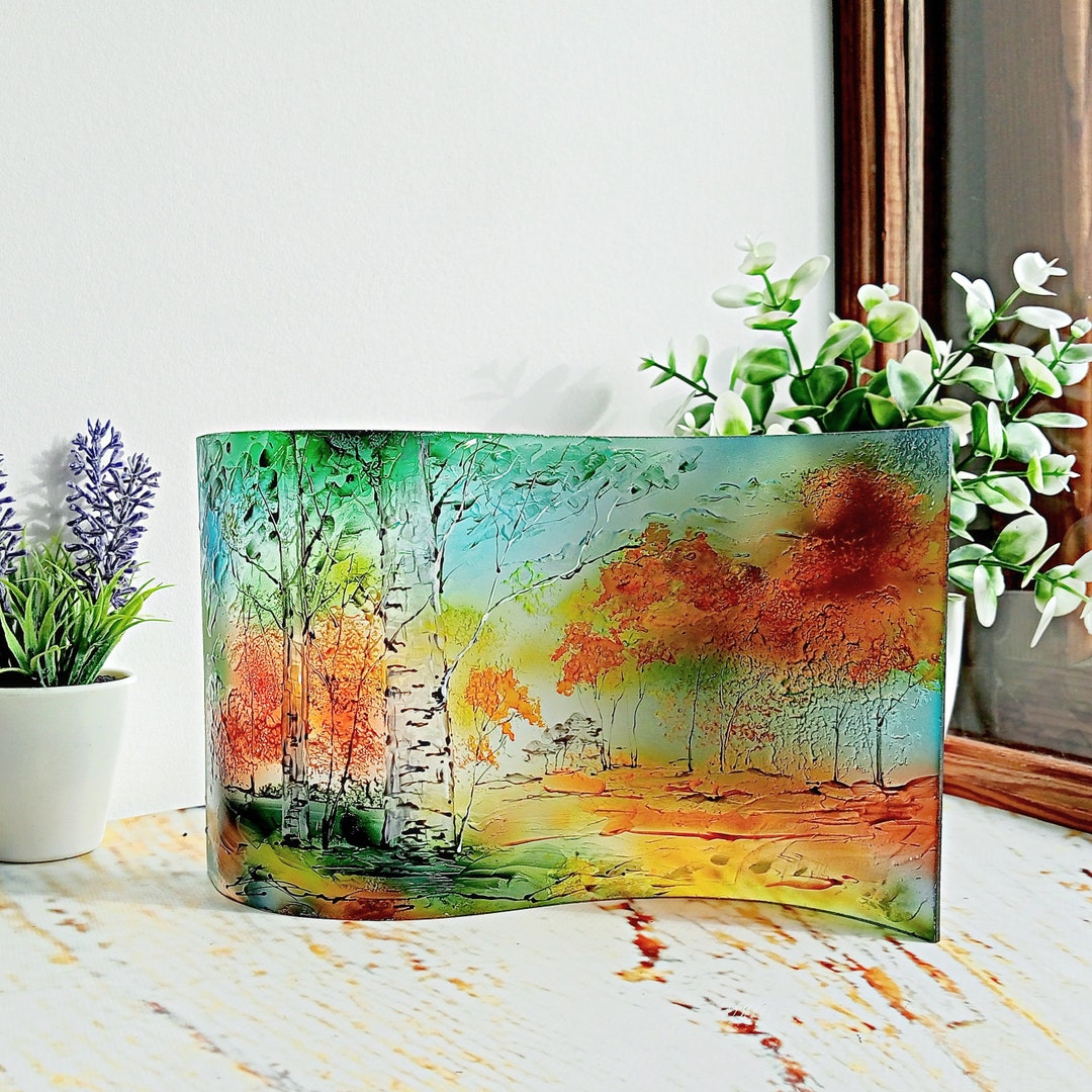 Glass Wave Art Painting Birch Tree Nature Glass Screen Stained Glass ...