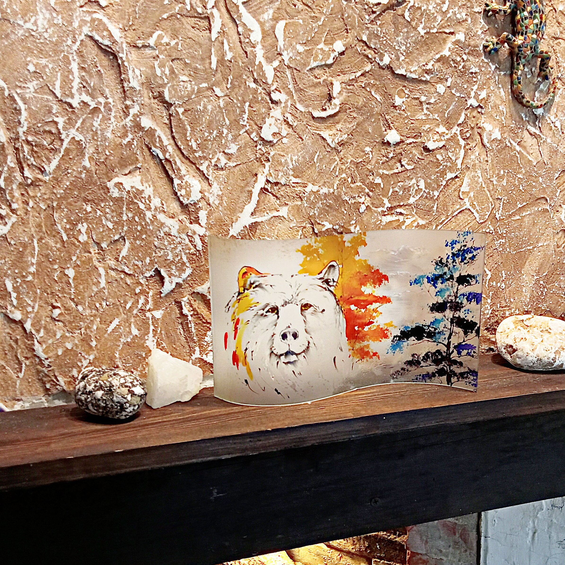 Glass Wave Art Painting Bear Glass Screen Stained Glass Panel Fused ...