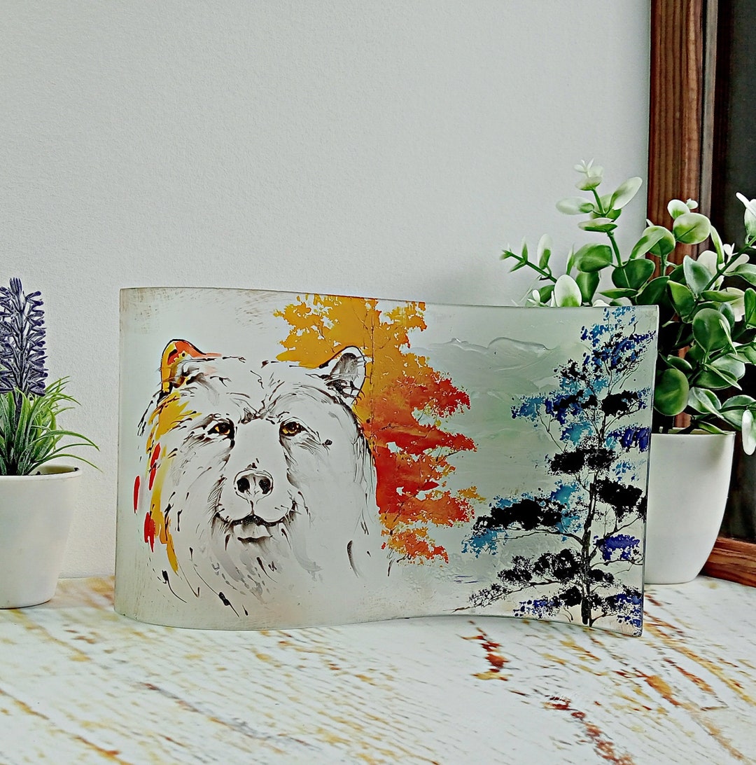 Glass Wave Art Painting Bear Glass Screen Stained Glass Panel Fused ...