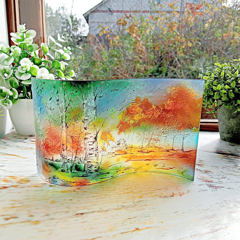 Glass Wave Art Painting Birch Tree Nature Glass Screen Stained Glass ...