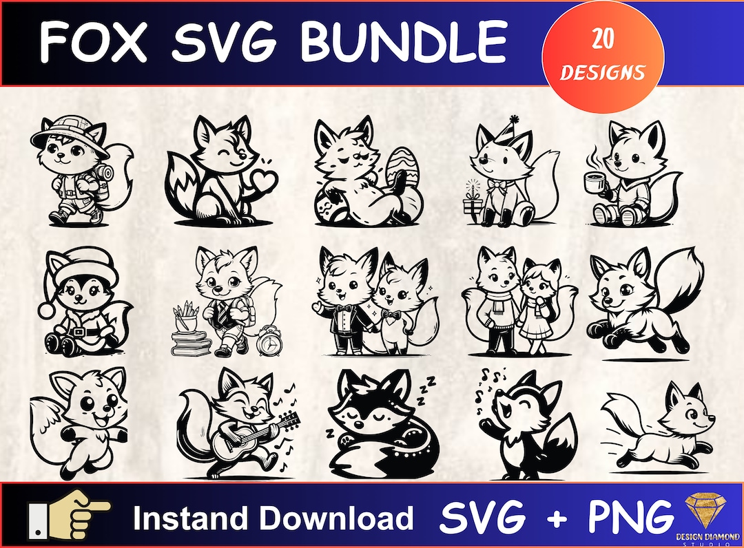 Fox Cartoon SVG Bundle, Wildlife Cut Files, Fox Silhouette, Cute Fox ...