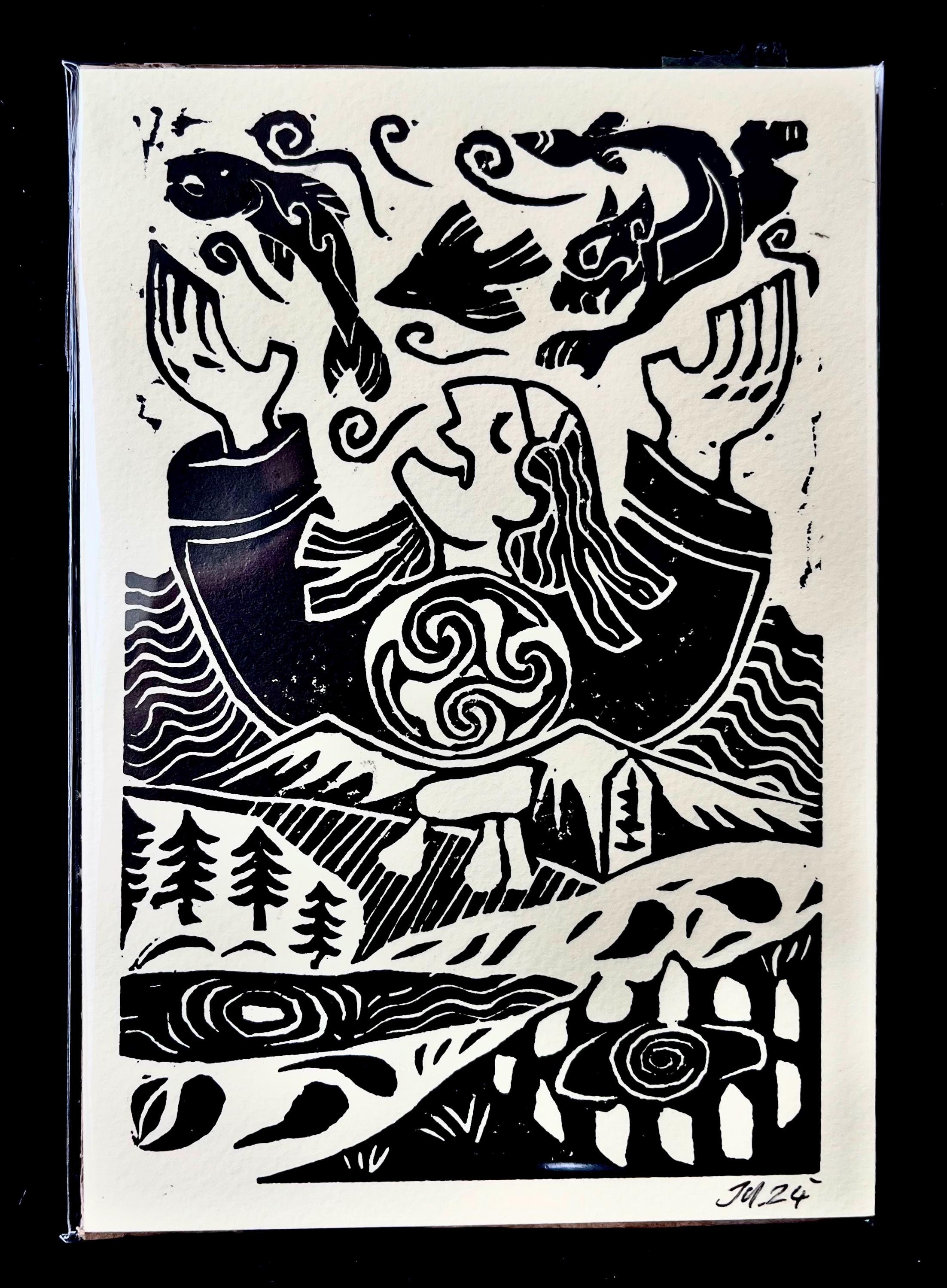 Handmade Irish Mythology Linocut Print- ‘giant of the Mountain’ - Etsy
