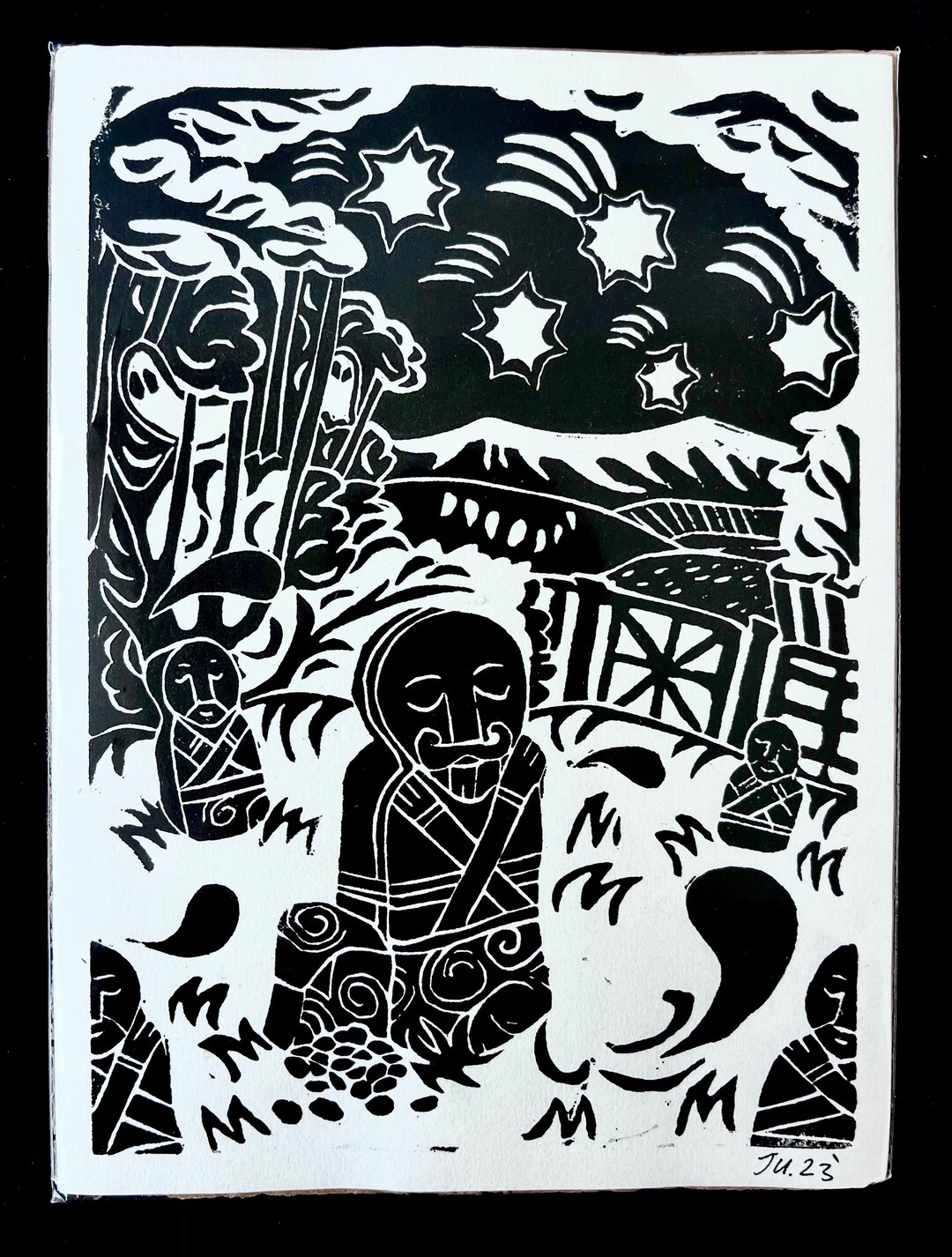 Handmade Irish Mythology Linocut Print- ‘janus Stone’ - Etsy