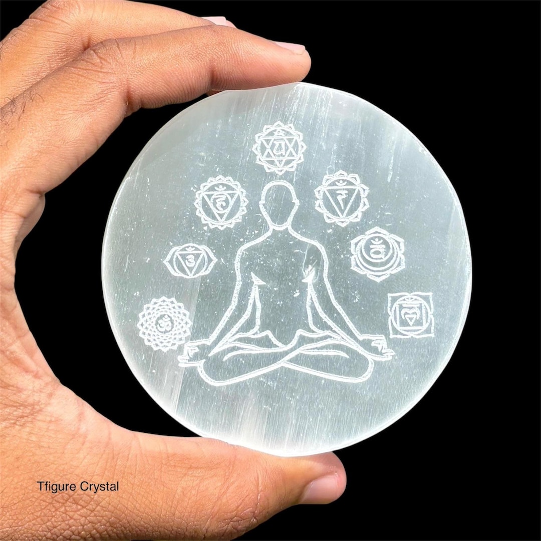 Sacred Geometry Selenite Charging Plate - 3” Flower of Life With Chakra ...