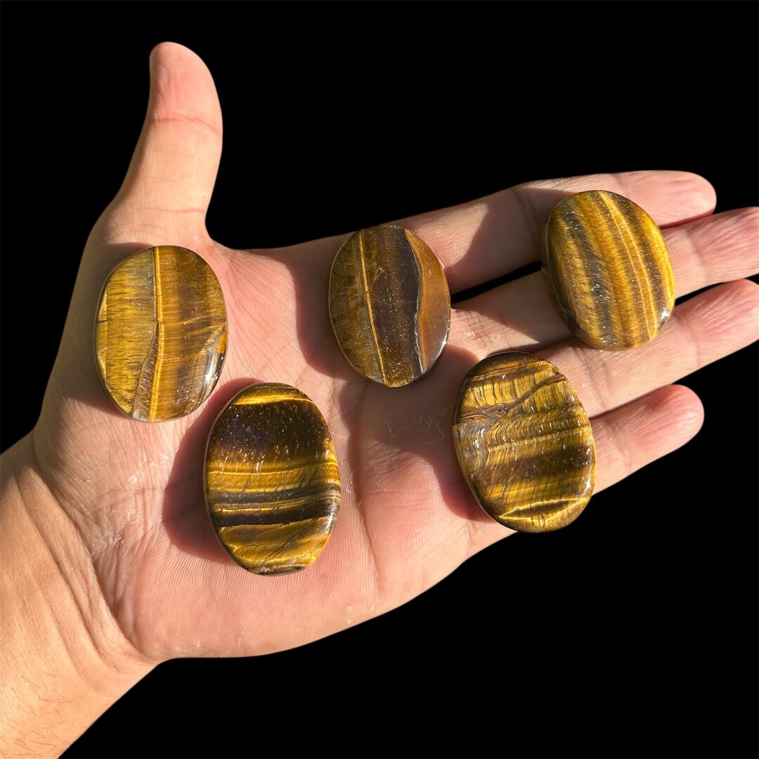 Tiger's Eye Worry Stone Set, Polished Palm Stone, Anxiety Relief ...