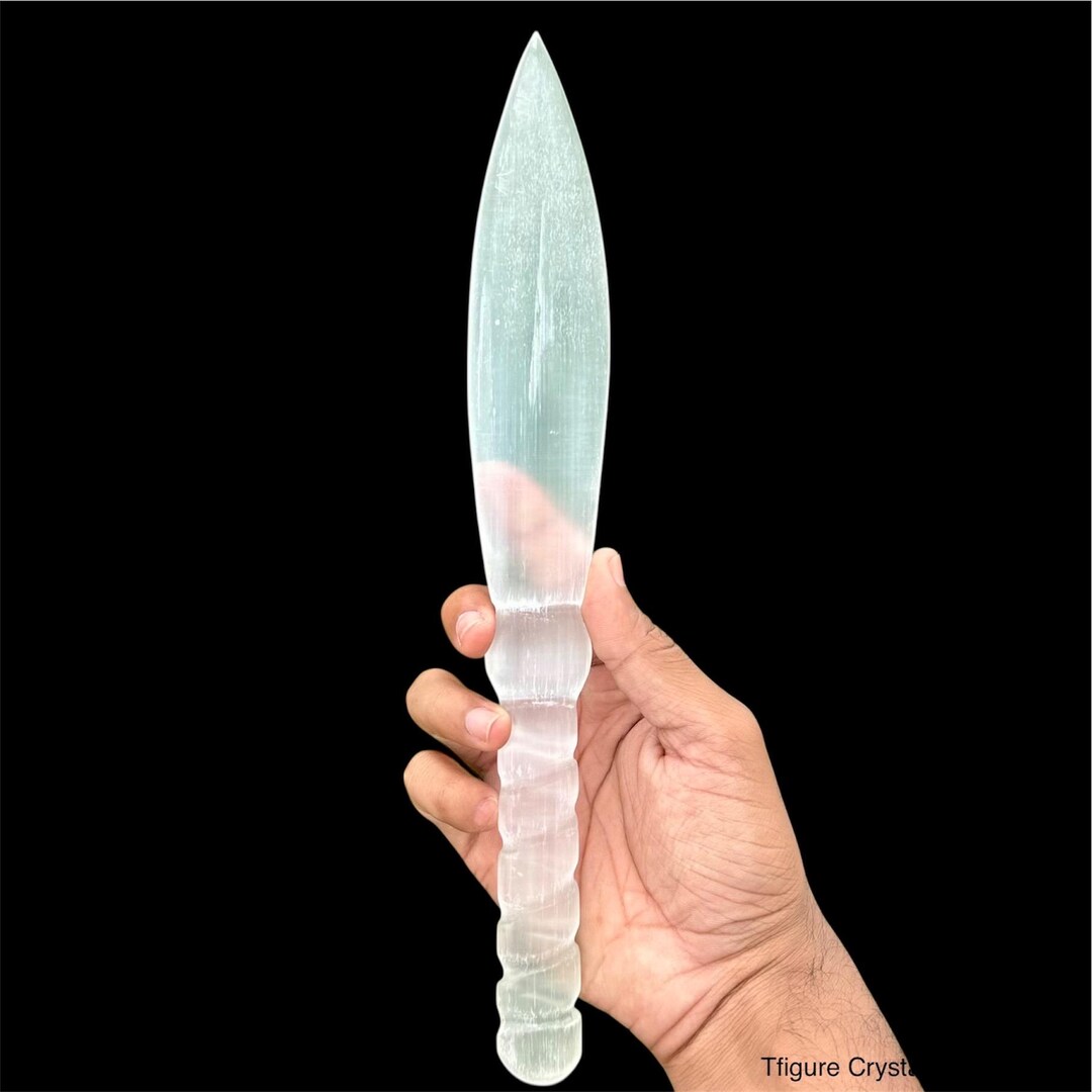 Large 10” Inch Hand-carved Selenite Knife Athame,healing Crystal Dagger ...