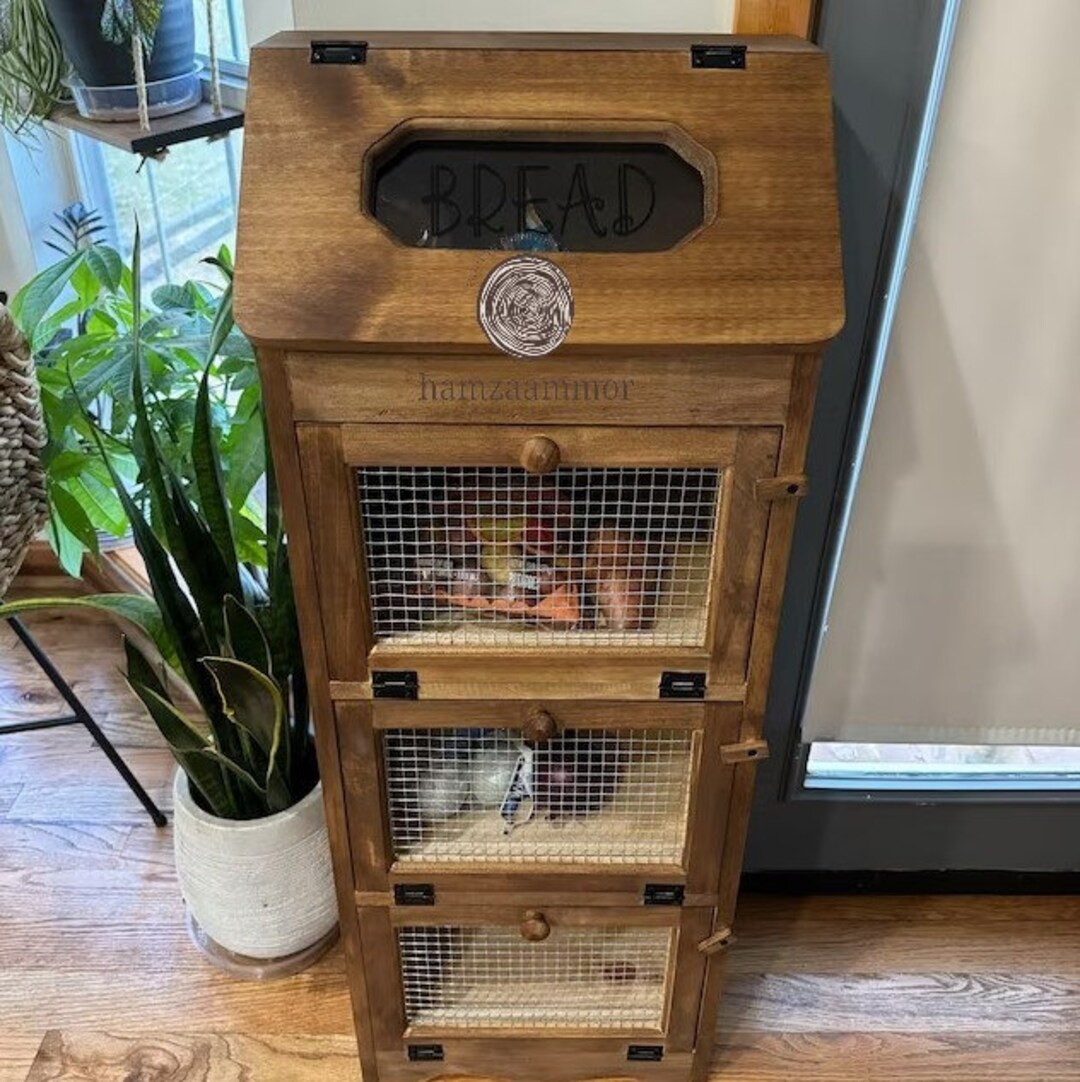 Amish Handcrafted Solid Pine Bread Box, 3 Door Vegetable Bin, Kitchen Storage, Bread Box, Small ...