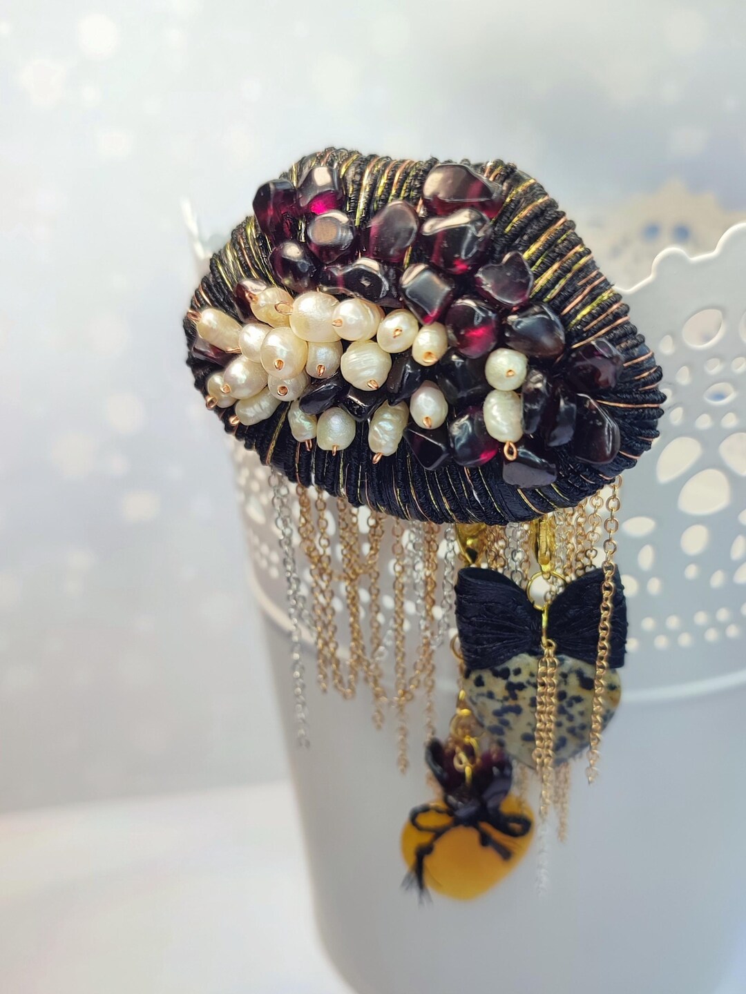 Noir Romance Handmade Leather Lips Brooch With Wine Garnet, Moonlight ...