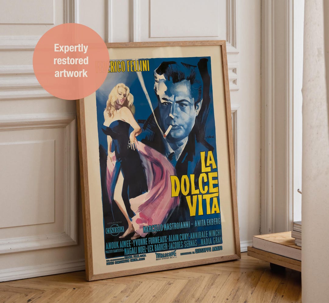 La Dolce Vita Movie Poster: Fellini, Olivetti, Vintage Italian Cinema ...
