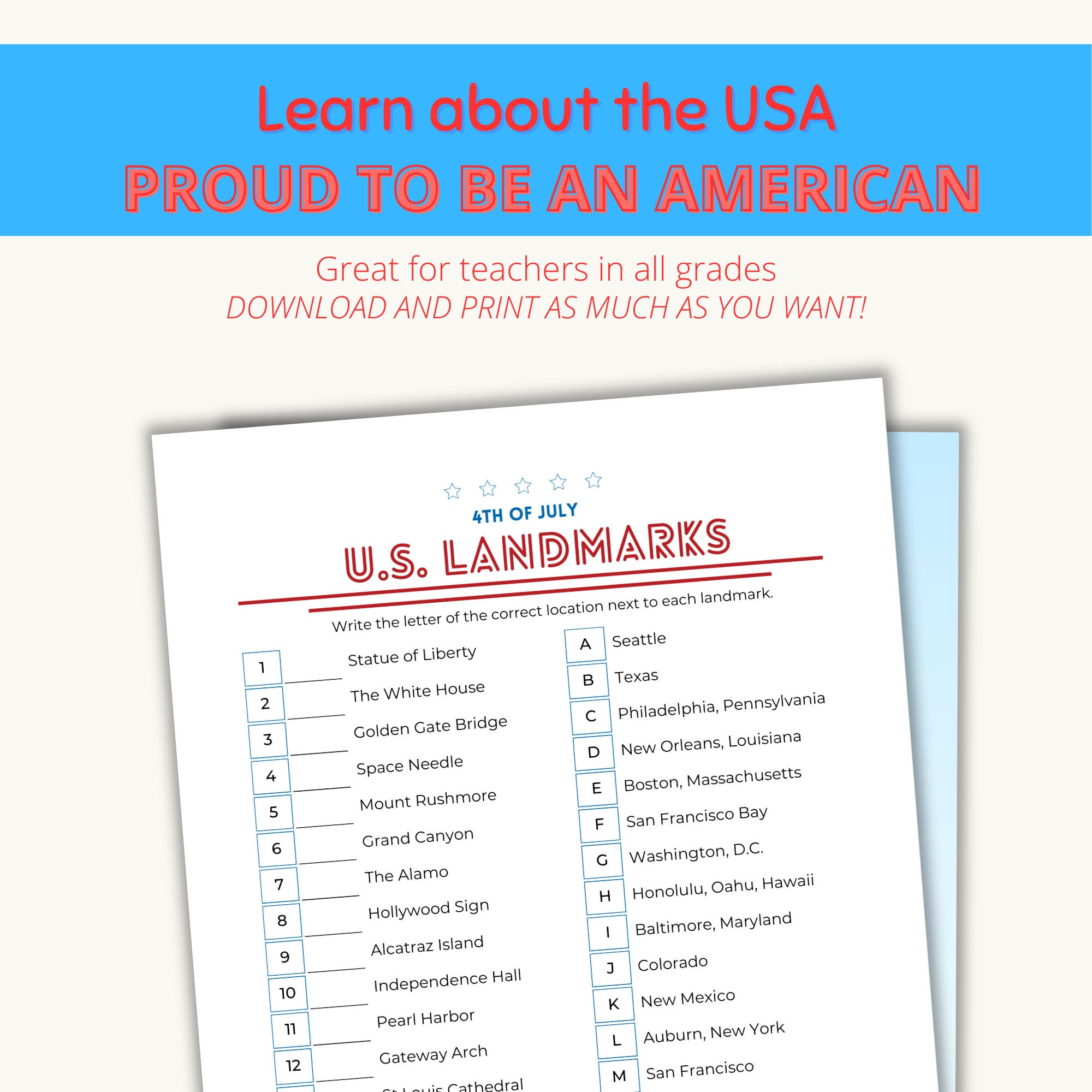 Patriotic Worksheets for All Ages - Etsy