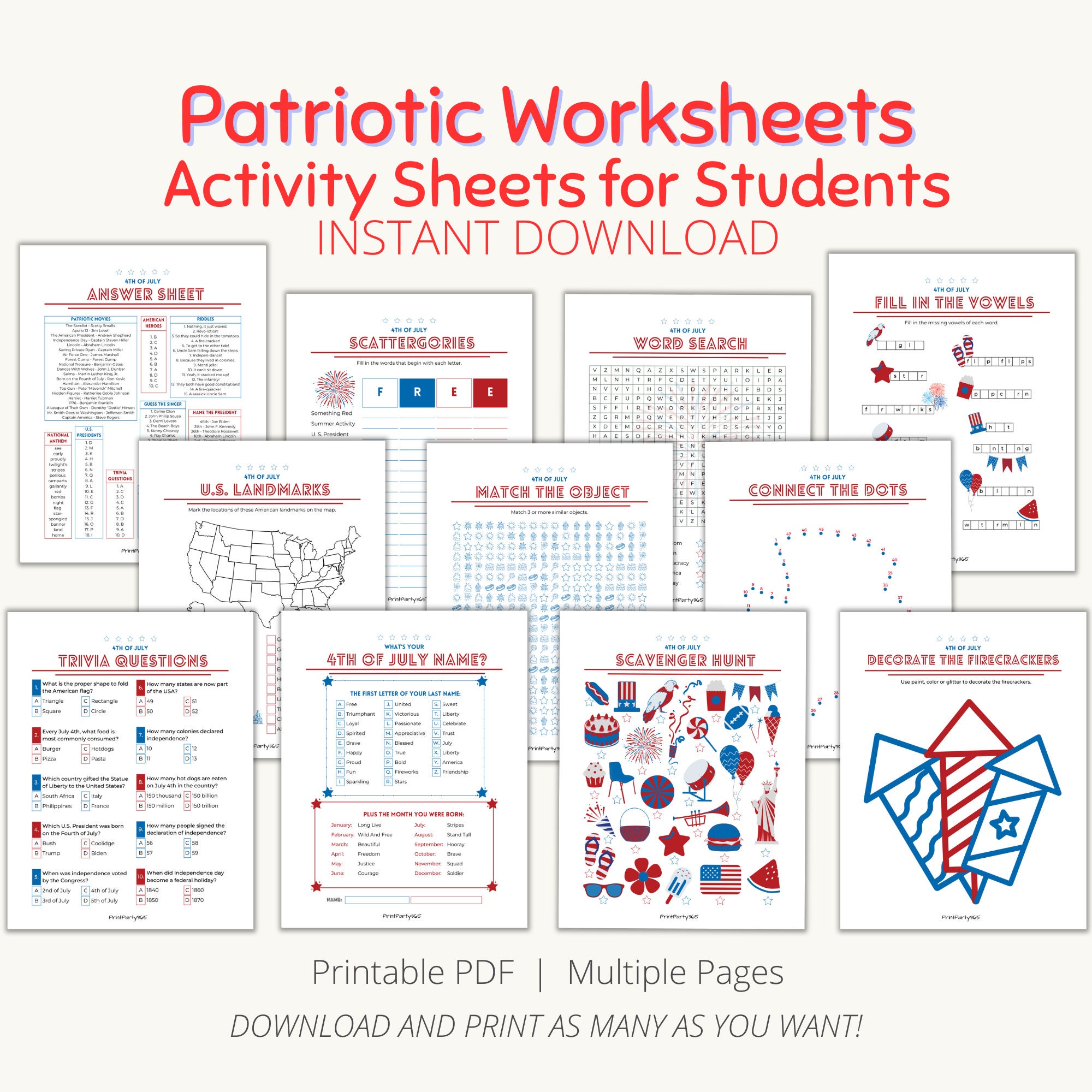 Patriotic Worksheets for All Ages - Etsy