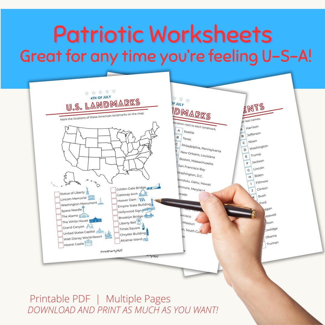 Patriotic Worksheets for All Ages - Etsy