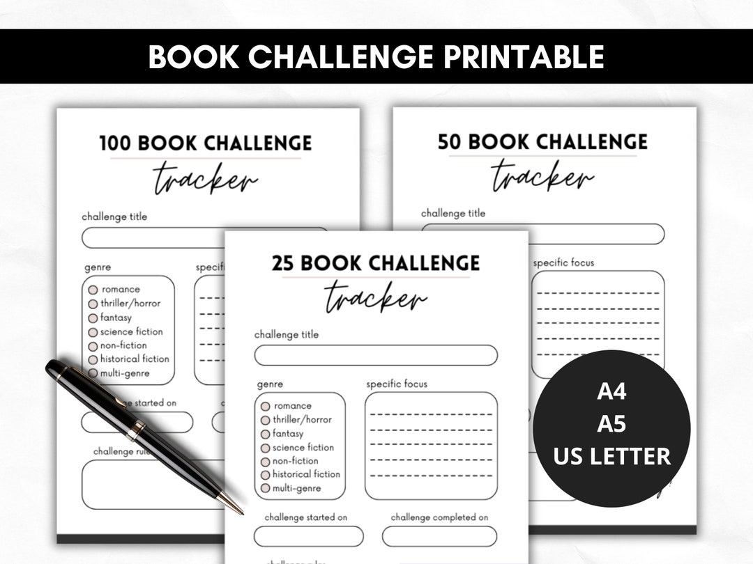 Book Reading Challenge Printable | 25/50/100 Book Challenge | Reading ...