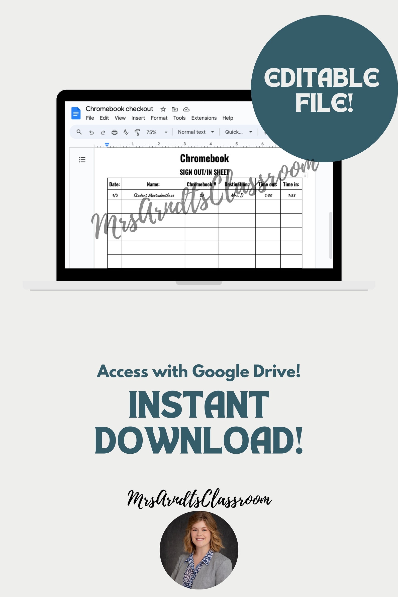 Classroom Chromebook Checkout Form *** Classroom Management** INSTANT ...