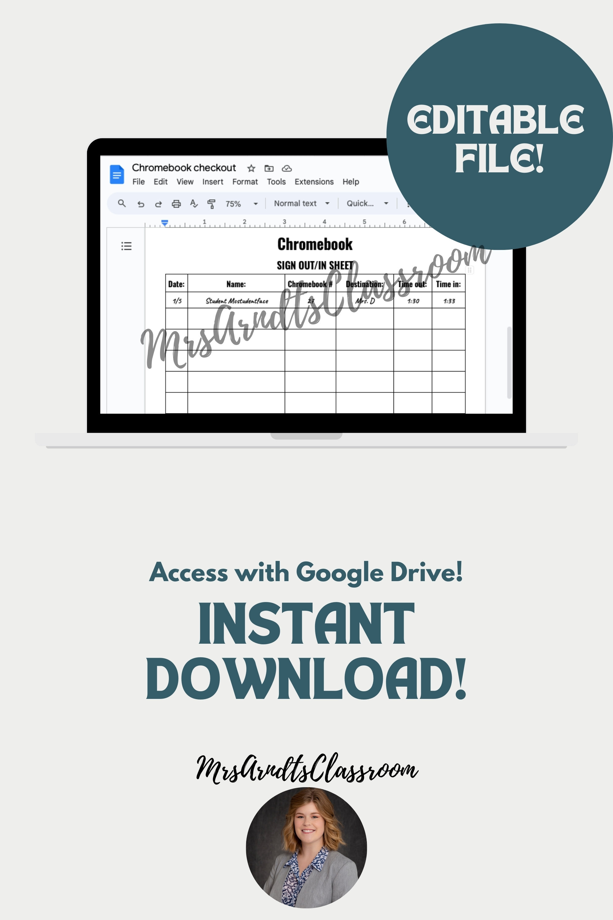 Classroom Chromebook Checkout Form *** Classroom Management** INSTANT ...
