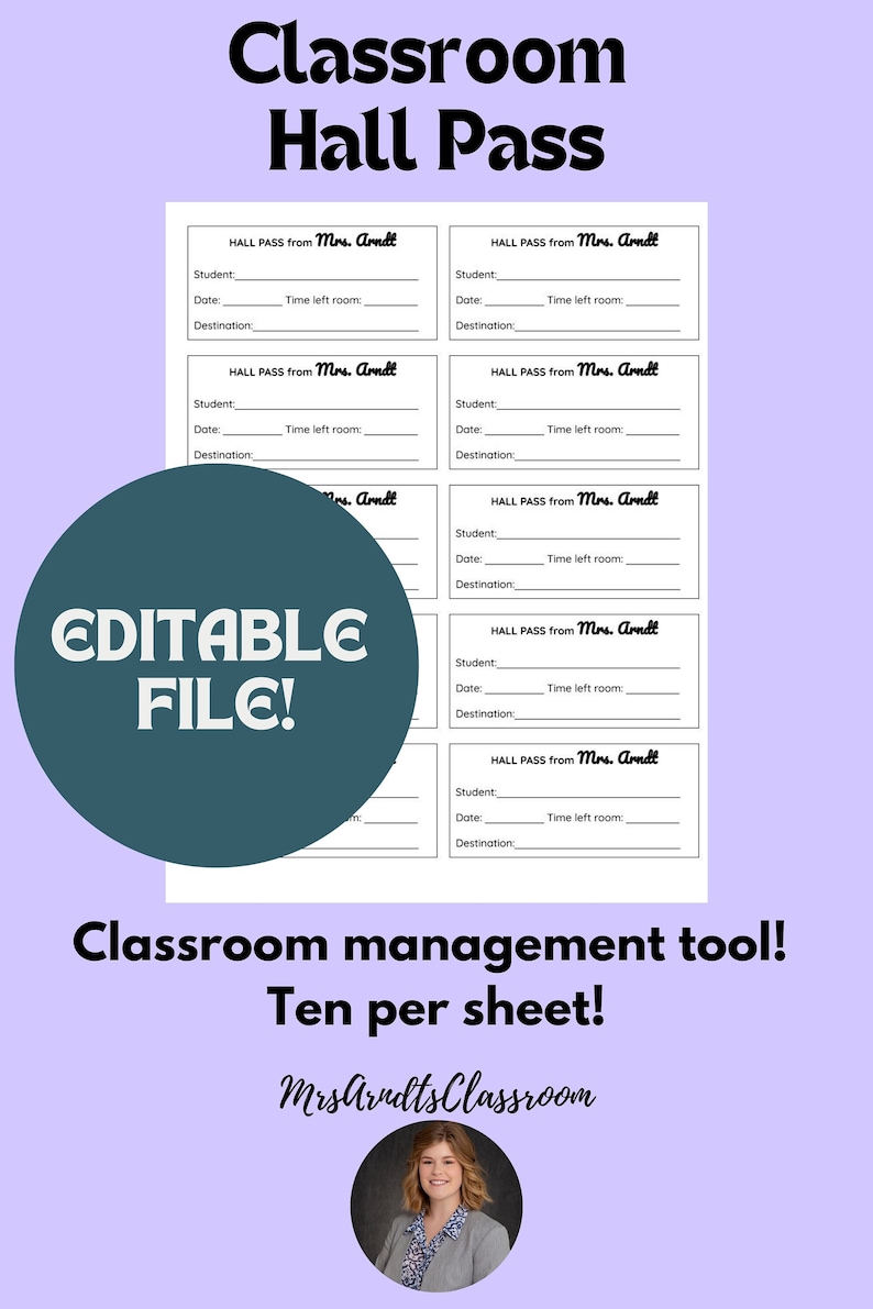 Classroom Hall Pass ** INSTANT DOWNLOAD - Etsy