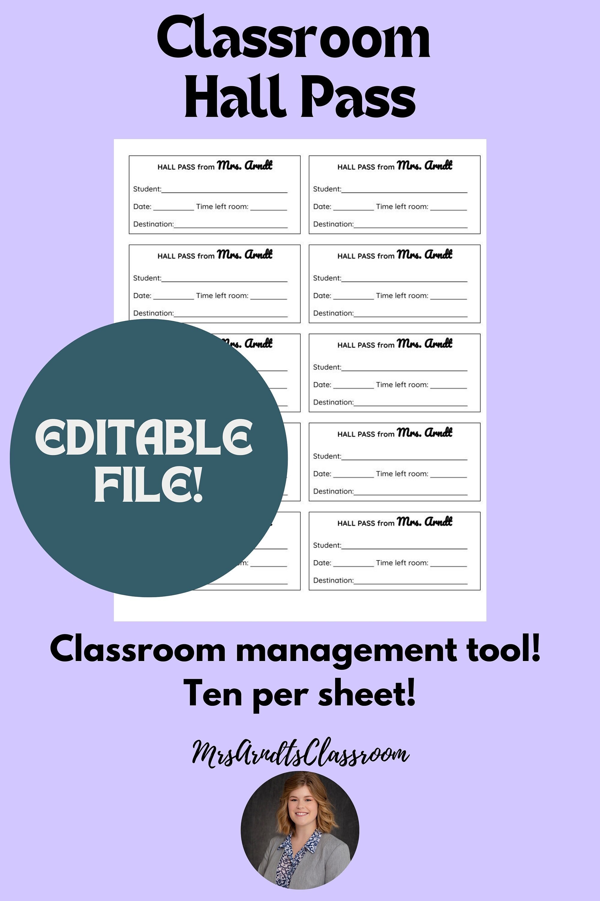 Classroom Hall Pass ** INSTANT DOWNLOAD - Etsy