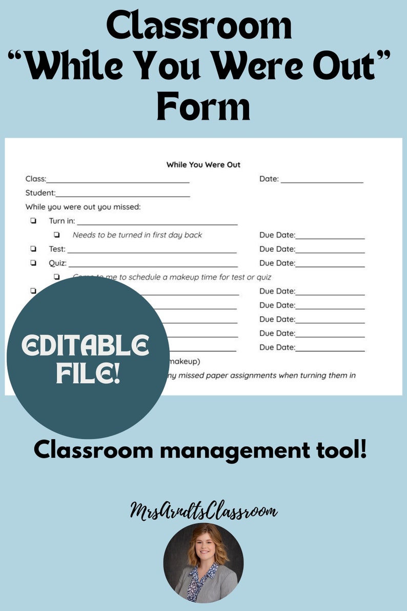 Classroom "while You Were Out" Form ** Time Saver* INSTANT DOWNLOAD - Etsy