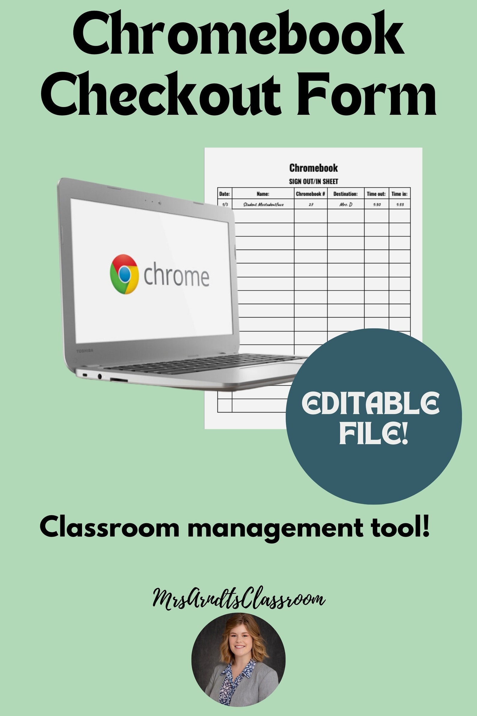 Classroom Chromebook Checkout Form *** Classroom Management** INSTANT ...