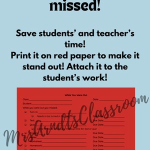 Classroom "while You Were Out" Form ** Time Saver* INSTANT DOWNLOAD - Etsy