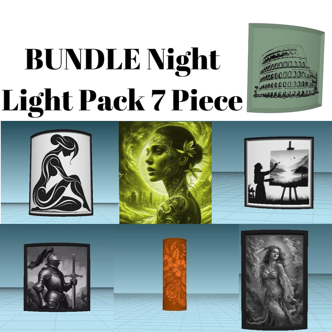 7-piece 3D Printable Night Light STL File Pack - DIY Decorative Lamp ...