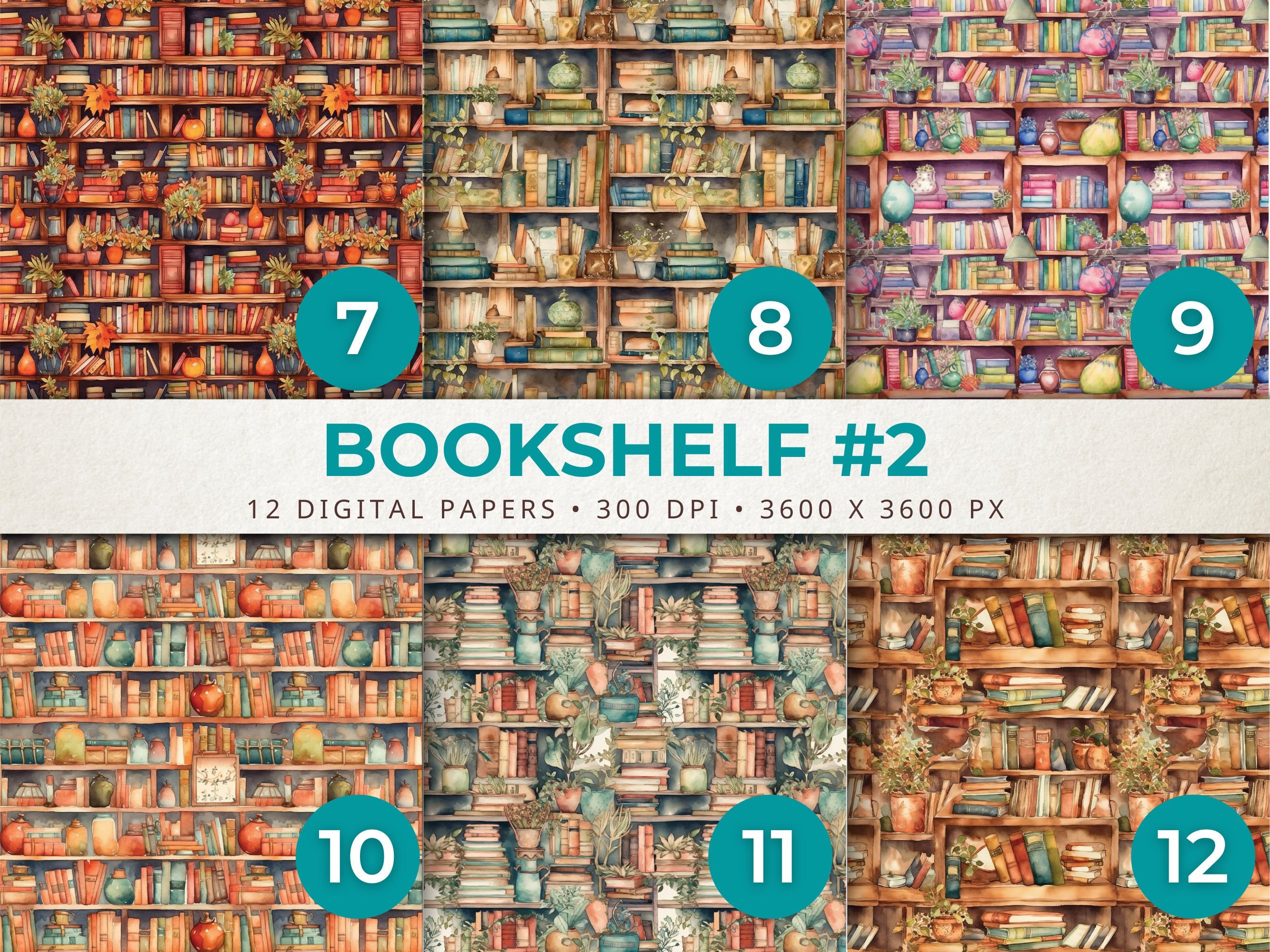 Beautiful Library Background Designs Bookshelf Digital Paper, Seamless ...