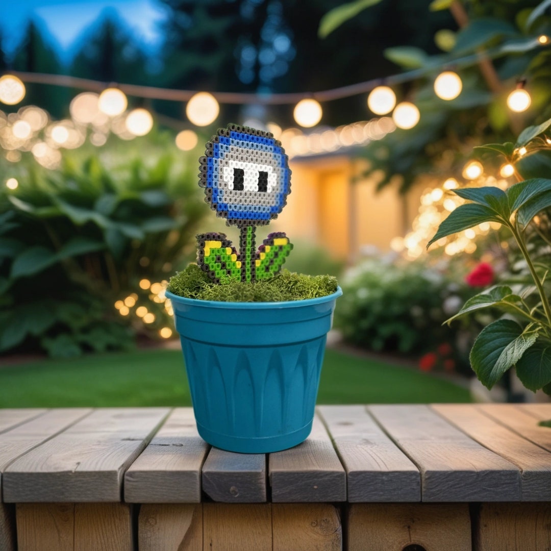 Pixel Super Mario Flower with Flowerpot and Moss Decorative Flower, Art ...