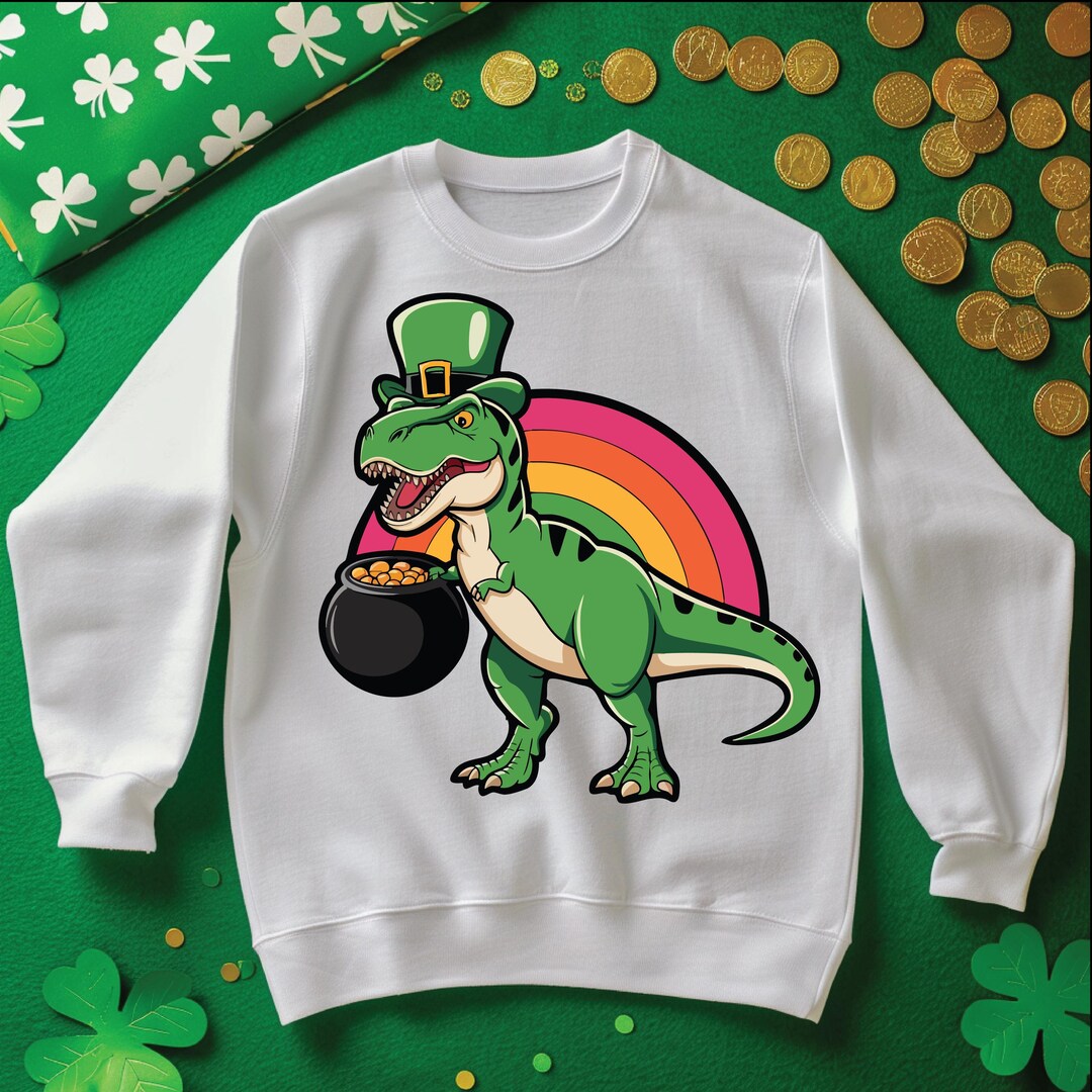 Dinosaur St. Patrick's Day SVG PNG Funny Dino Shamrock Clipart Lucky ...