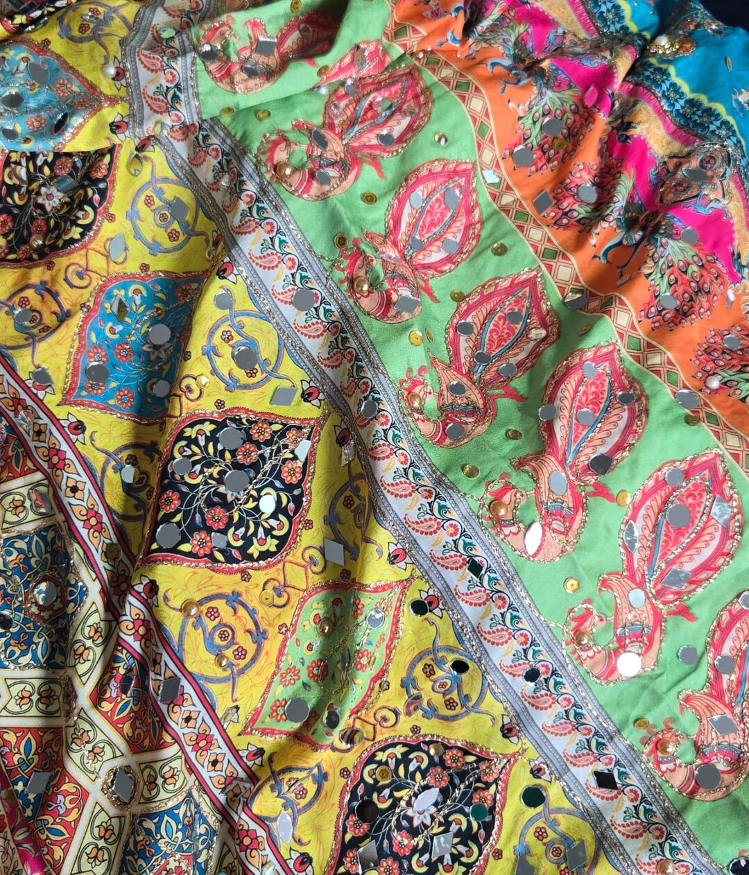 Elegant Pure Crepe Pakistani Mirror Work Dupatta | Traditional Handmade ...