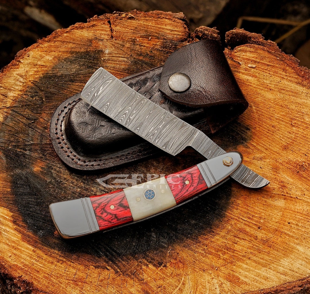 Handmade Damascus Steel Razor Groomsman Boyfriend Gift With Sheath ...