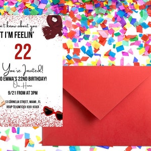 Red Taylor Swift Invitation, Birthday Invitation, I'm Feeling 22 ...