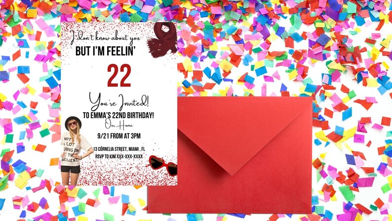 Red Taylor Swift Invitation, Birthday Invitation, I'm Feeling 22 ...