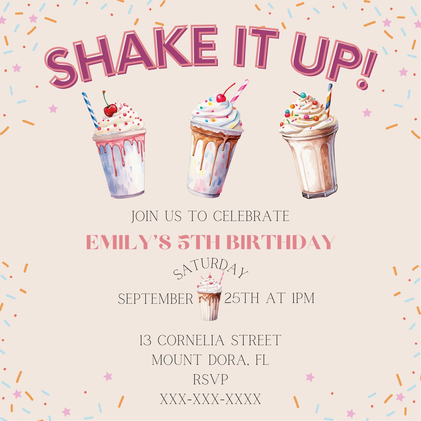 Shake It up Birthday Invitation! Milkshake Birthday Invitation! Digital ...