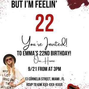 Red Taylor Swift Invitation, Birthday Invitation, I'm Feeling 22 ...