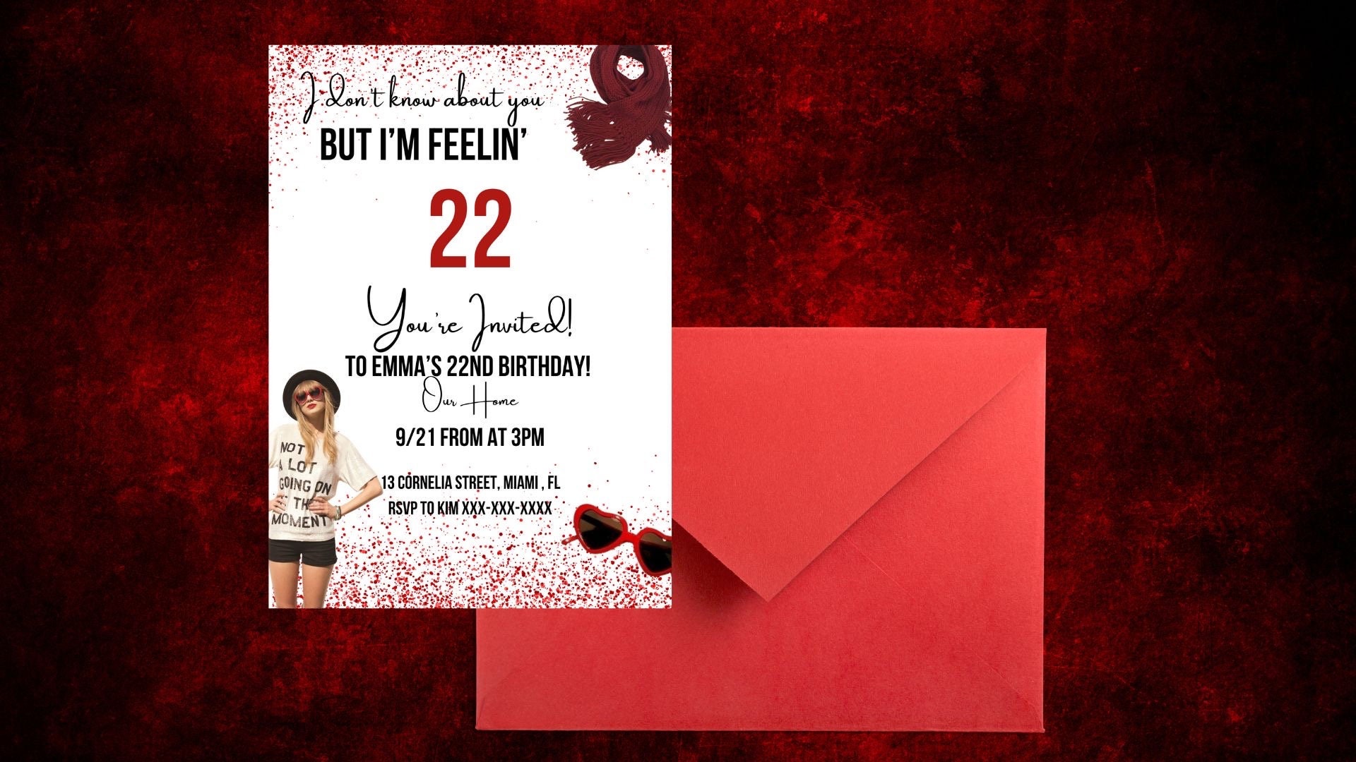 Red Taylor Swift Invitation, Birthday Invitation, I'm Feeling 22 ...